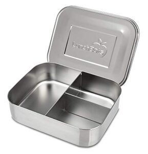 lunchbots medium trio ii snack container – divided stainless steel food container – three sections for snacks on the go – eco-friendly, dishwasher safe, bpa-free – stainless lid – all stainless