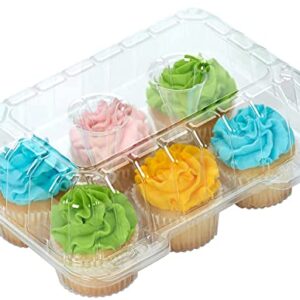 Cupcake Boxes 6 Count - MADE IN USA - Stylish Clear Plastic Cupcake Containers for Displaying & Transporting- Durable Cupcake Holders with 4" High Dome for High Toppings- Each Cup Cake Box Holds 6 Cupcakes- 12 Pack