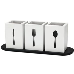 4 pieces silverware caddy utensil holder for countertop silverware organizer with wood tray spoon and fork holder cutlery silverware holder utensil caddy flatware organizers for kitchen (white)