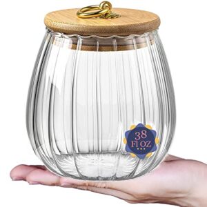 galazzz 38 fl oz airtight candy jar with bamboo lid,glass jar with lid 1130ml, for nuts,cookie(ovall)