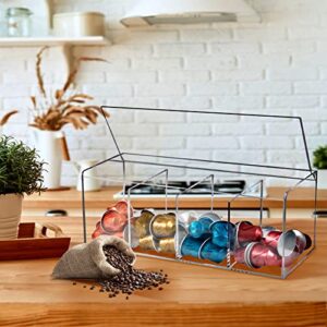 Coffee Pod Holder, Organizer for K Cup, Storage for Coffee Station Counter, Compatible with Nespresso Capsule& Keurig Pods, Coffee Bar Accessories, Acrylic 4 Compartment with Lid - Clear