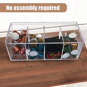 Coffee Pod Holder, Organizer for K Cup, Storage for Coffee Station Counter, Compatible with Nespresso Capsule& Keurig Pods, Coffee Bar Accessories, Acrylic 4 Compartment with Lid - Clear