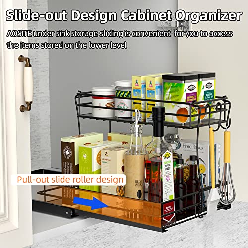 AOSITE Under Sink Organizers Bathroom Organizer and Storage 2 Tier Under Sink Storage Pull Out Cabinet Organizer Under Kitchen Sink Organizer Sliding Under Sink Shelf Cabinet Pull Out Shelves