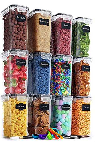 Airtight Food Storage Containers with Lids for Kitchen & Pantry Organization - Set of 12/2L Each - Kitchen Must Haves for Flour, Sugar & Dry Food Storage - BPA Free Plastic Canisters with Accessories