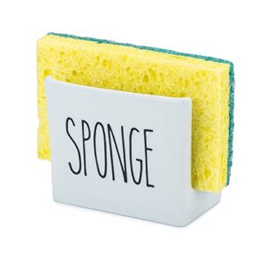 heartland home porcelain sponge holder for kitchen sink. compact sink caddy organizer – scouring pad and dish sponge holder. ceramic black and white kitchen decor and cute kitchen accessories