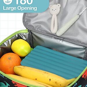 Bagseri Lunch Box, Kids Insulated Lunch Box for Boys, Portable Reusable Toddler Lunch Cooler Bag Thermal Organizer, Water-resistant Lining (Black, Dinosaur)