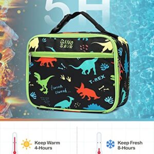 Bagseri Lunch Box, Kids Insulated Lunch Box for Boys, Portable Reusable Toddler Lunch Cooler Bag Thermal Organizer, Water-resistant Lining (Black, Dinosaur)