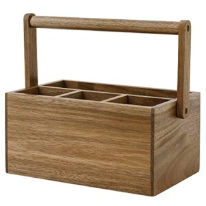 vaefae acacia silverware caddy with handle, wooden utensil holder, mulip-pose organizer for kitchen, office, bathroom, bedroom