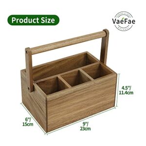 VaeFae Acacia Silverware Caddy with Handle, Wooden Utensil Holder, Mulip-pose Organizer for Kitchen, Office, Bathroom, Bedroom