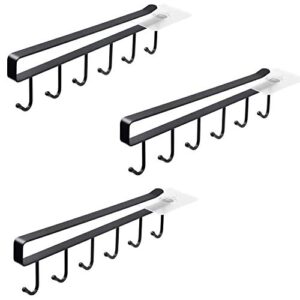 alliebe 3 pack mug cups wine glasses storage hooks kitchen utensil ties belts and scarf hanging hook rack holder under cabinet closet without drilling (black)