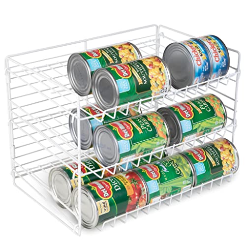 Smart Design 3-Tier Can Rack Organizer - Adjustable - Steel Metal Wire - Pantry, Spice, Cabinet, Under Sink, Fridge Storage Organization - Kitchen (14.5 x 10.25 Inch) [White]