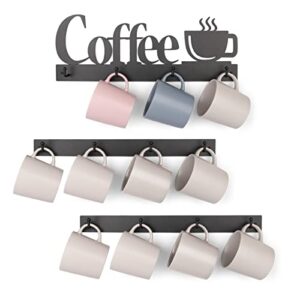 hulisen coffee mug wall rack, coffee cup holder wall mounted with 12 heavy duty hooks and metal coffee sign, rustproof tea cup hanger display decor for coffee bar, kitchen, office