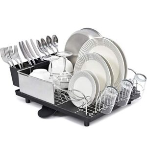 toolf dish rack,304 stainless steel dish drying rack for kitchen counter, dish drainer for large capacity,black…