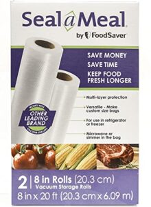 seal-a-meal 8″ x 20′ vacuum seal rolls for seal-a-meal and foodsaver, 2 pack