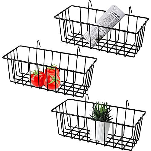 3 Pack Wall Grid Panel Hanging Wire Basket,Wall Storage and Display Basket,Grid Wall Storage Basket for Kitchen,Home Decor Supplies,Black