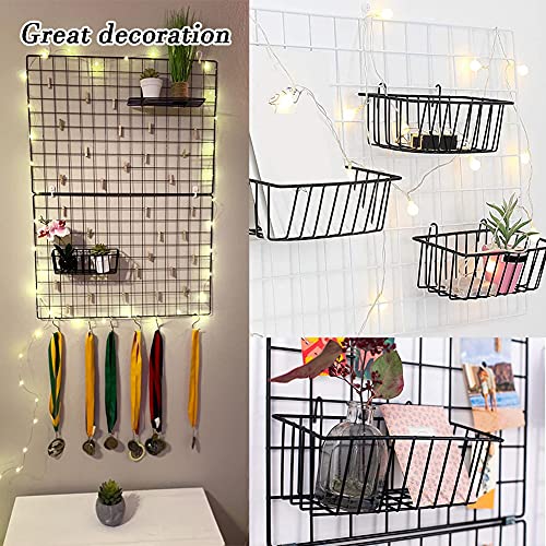 3 Pack Wall Grid Panel Hanging Wire Basket,Wall Storage and Display Basket,Grid Wall Storage Basket for Kitchen,Home Decor Supplies,Black