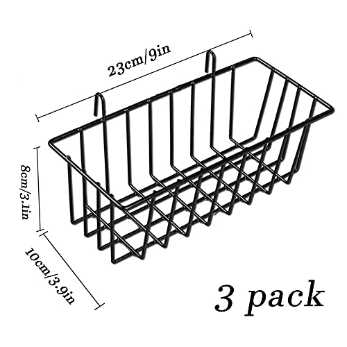 3 Pack Wall Grid Panel Hanging Wire Basket,Wall Storage and Display Basket,Grid Wall Storage Basket for Kitchen,Home Decor Supplies,Black