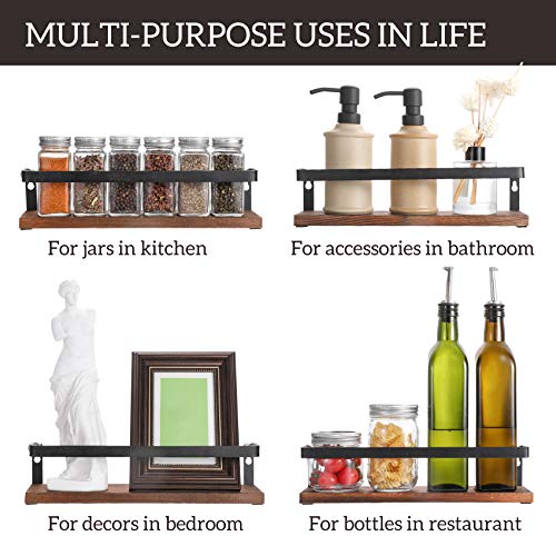 AOZITA 4 Pack Spice Rack with Jars, 25 Glass Spice Jars, Hanging Spice Rack for Cabinet, Space Saving Rustic Wood Floating Shelves - Spice Labels Chalk Marker and Silicone Collapsible Funnel Included