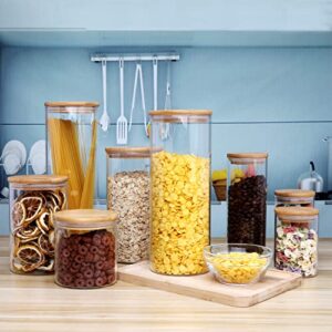 Salzesfalls Glass Canisters Set of 8 Glass Kitchen Canisters with Airtight Bamboo Lid, Glass Storage Jars for Coffee Beans, Flour, Snack, Pasta