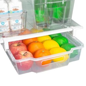 smart design adjustable pull out refrigerator drawer – extra large – bpa free plastic – holds 20 lbs – extendable sliding fridge bin, freezer, pantry food holder storage organizer – kitchen – clear