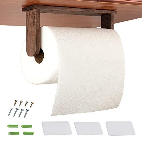 Wood-Paper-Towel-Holder-Under-Cabinet-Kitchen-Handmade - Wall Mounted/Adhesive No Drill Sturdy Roll Hanging Organizer, Horizontal Papertowel Dispenser Easytear, Handcraft Decor Gift Real Woodwork Home