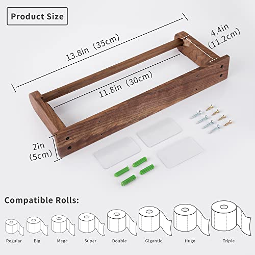 Wood-Paper-Towel-Holder-Under-Cabinet-Kitchen-Handmade - Wall Mounted/Adhesive No Drill Sturdy Roll Hanging Organizer, Horizontal Papertowel Dispenser Easytear, Handcraft Decor Gift Real Woodwork Home