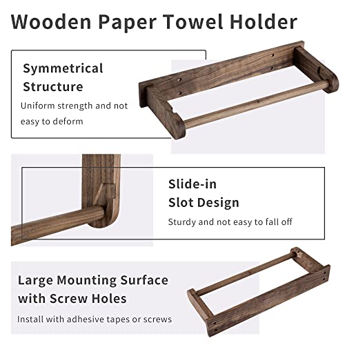 Wood-Paper-Towel-Holder-Under-Cabinet-Kitchen-Handmade - Wall Mounted/Adhesive No Drill Sturdy Roll Hanging Organizer, Horizontal Papertowel Dispenser Easytear, Handcraft Decor Gift Real Woodwork Home