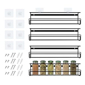 meluke wall mounted spice rack organizer for cabinet door, set of 4 condiment seasoning organizer wall spice rack hanging shelf for spice jars, spice jar holder for kitchen cabinet pantry door (black)