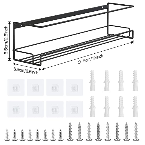 meluke Wall Mounted Spice Rack Organizer for Cabinet Door, Set of 4 Condiment Seasoning Organizer Wall Spice Rack Hanging Shelf for Spice Jars, Spice Jar Holder for Kitchen Cabinet Pantry Door (Black)