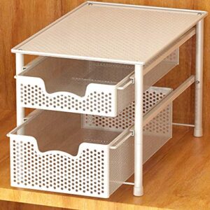 simple houseware stackable 2 tier sliding basket organizer drawer, white