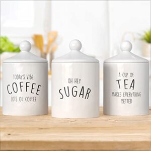 Barnyard Designs Canister Sets for Kitchen Counter, Ceramic Canister Set, Decorative Kitchen Canisters, Coffee Tea Sugar Container Set, Rustic Farmhouse Canisters Ceramic Jar, White, Set of 3