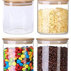 Lawei 4 Pack Glass Storage Jars with Sealed Bamboo Lids - 18.6 FL OZ Clear Glass Bulk Food Storage Canister for Serving Tea, Coffee, Spice, Candy, Cookie