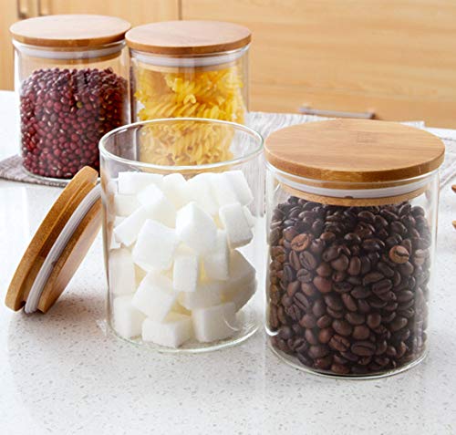 Lawei 4 Pack Glass Storage Jars with Sealed Bamboo Lids - 18.6 FL OZ Clear Glass Bulk Food Storage Canister for Serving Tea, Coffee, Spice, Candy, Cookie