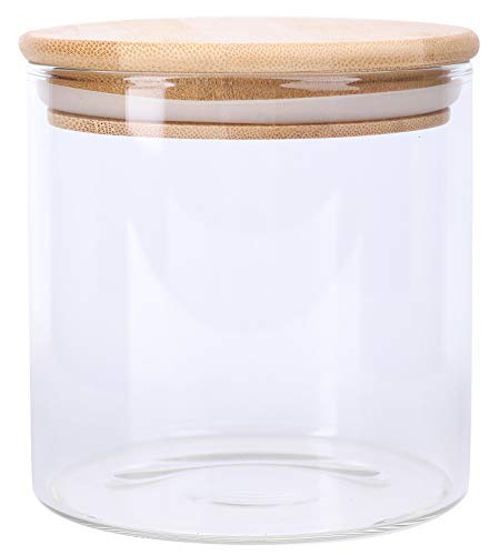 Lawei 4 Pack Glass Storage Jars with Sealed Bamboo Lids - 18.6 FL OZ Clear Glass Bulk Food Storage Canister for Serving Tea, Coffee, Spice, Candy, Cookie