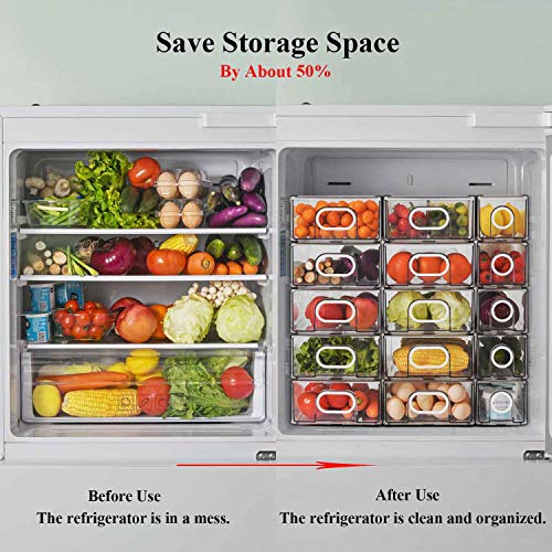 UNIKON 1 PC Refrigerator Organizer Bin, Fridge Organizer And Storage Clear, Stackable Fridge Organizer Drawer - BPA Free Plastic Storage Drawer, 13.40”x8.65”x4.40”