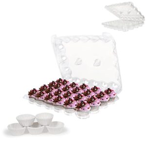 24 compartment mini cupcake containers, set of 5 disposable plastic high dome lid cupcake boxes for transporting small cupcakes with tall icing