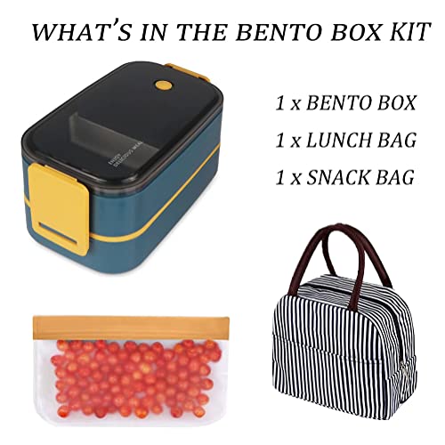 NatraProw Bento Box Adult Lunch Box, Leakproof 2 Layer Adult Bento Box with Detachable Divider, Lunch Bag, BPA Free Bento Lunch Box for Adults with Utensils, Microwave Safe Meal Prep Container