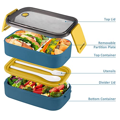 NatraProw Bento Box Adult Lunch Box, Leakproof 2 Layer Adult Bento Box with Detachable Divider, Lunch Bag, BPA Free Bento Lunch Box for Adults with Utensils, Microwave Safe Meal Prep Container