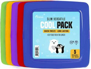 healthy packers ice packs for lunch bags – freezer packs – original cool pack | slim & long-lasting reusable ice pack for lunch box and cooler bag (set of 5)