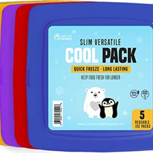 Healthy Packers Ice Packs for Lunch Bags - Freezer Packs - Original Cool Pack | Slim & Long-Lasting Reusable Ice Pack for Lunch Box and Cooler Bag (Set of 5)