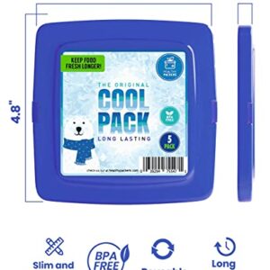 Healthy Packers Ice Packs for Lunch Bags - Freezer Packs - Original Cool Pack | Slim & Long-Lasting Reusable Ice Pack for Lunch Box and Cooler Bag (Set of 5)