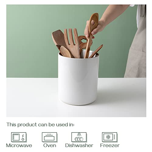 DOWAN Utensil Holder, Large Utensil Holder for Kitchen Counter (H7.2” x W6.2”), Ceramic Cooking Utensil Crock, Anti-Scratches and Stable, Spoon Holder for Kitchen Decor