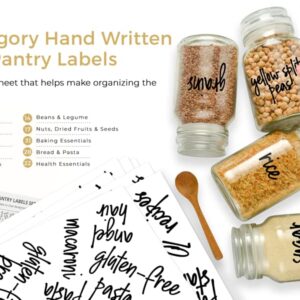 214 Extra Large Kitchen Pantry Labels for Food Storage Containers, Water Resistant - Easy to Read - Preprinted Black Script on Clear Stickers for Jar & Canisters - Kitchen Labels for Organizing