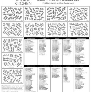 214 Extra Large Kitchen Pantry Labels for Food Storage Containers, Water Resistant - Easy to Read - Preprinted Black Script on Clear Stickers for Jar & Canisters - Kitchen Labels for Organizing