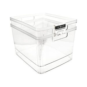 isaac jacobs 2-pack extra-large clear storage bins (11.5” l x 14” w x 9” h) w/ cutout handles, plastic organizer for home, for kitchen, fridge, pantry, bpa free, food safe (2-pack, extra-large)