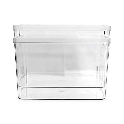 Isaac Jacobs 2-Pack Extra-Large Clear Storage Bins (11.5” L x 14” W x 9” H) w/ Cutout Handles, Plastic Organizer for Home, for Kitchen, Fridge, Pantry, BPA Free, Food Safe (2-Pack, Extra-Large)