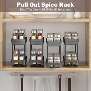 2 Packs Pull Out Spice Rack Organizer for Cabinet, Durable Slide Out Spice Racks Organizer, Easy to Install Spice Cabinet Organizers, 4.33''Wx10.43''Dx7.87'H, 2 Tier - Each Tier Can Hold 10 Spice Jars