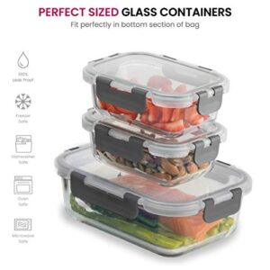 8-Piece Insulated Lunch Box Set - Insulated Lunch Bag for Women Men - 6-pc Glass Food Container Set, 3 Glass Containers Leakproof Locking Lids & Ice Pack - 2-Compartment Cooler Tote for Office Work