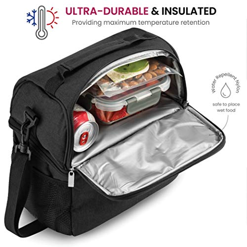 8-Piece Insulated Lunch Box Set - Insulated Lunch Bag for Women Men - 6-pc Glass Food Container Set, 3 Glass Containers Leakproof Locking Lids & Ice Pack - 2-Compartment Cooler Tote for Office Work