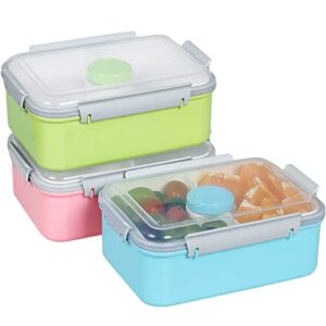 shopwithgreen set of 3 salad food storage container to go, 47-oz bento box with removable tray & dressing pots, for lunch, snacks, school & travel – food prep storage containers with lids